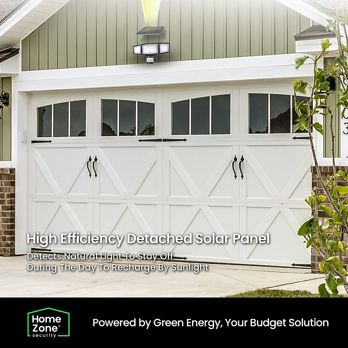 Home Zone Security Solar Flood Lights - Outdoor Motion Sensor LED Flood Light 3500K Warm Color Temperature with No Wiring Required, Black