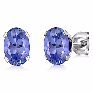 Gem Stone King 925 Sterling Silver Tanzanite Stud Earrings For Women (1.60 Cttw, Gemstone Birthstone, Oval 7X5MM)