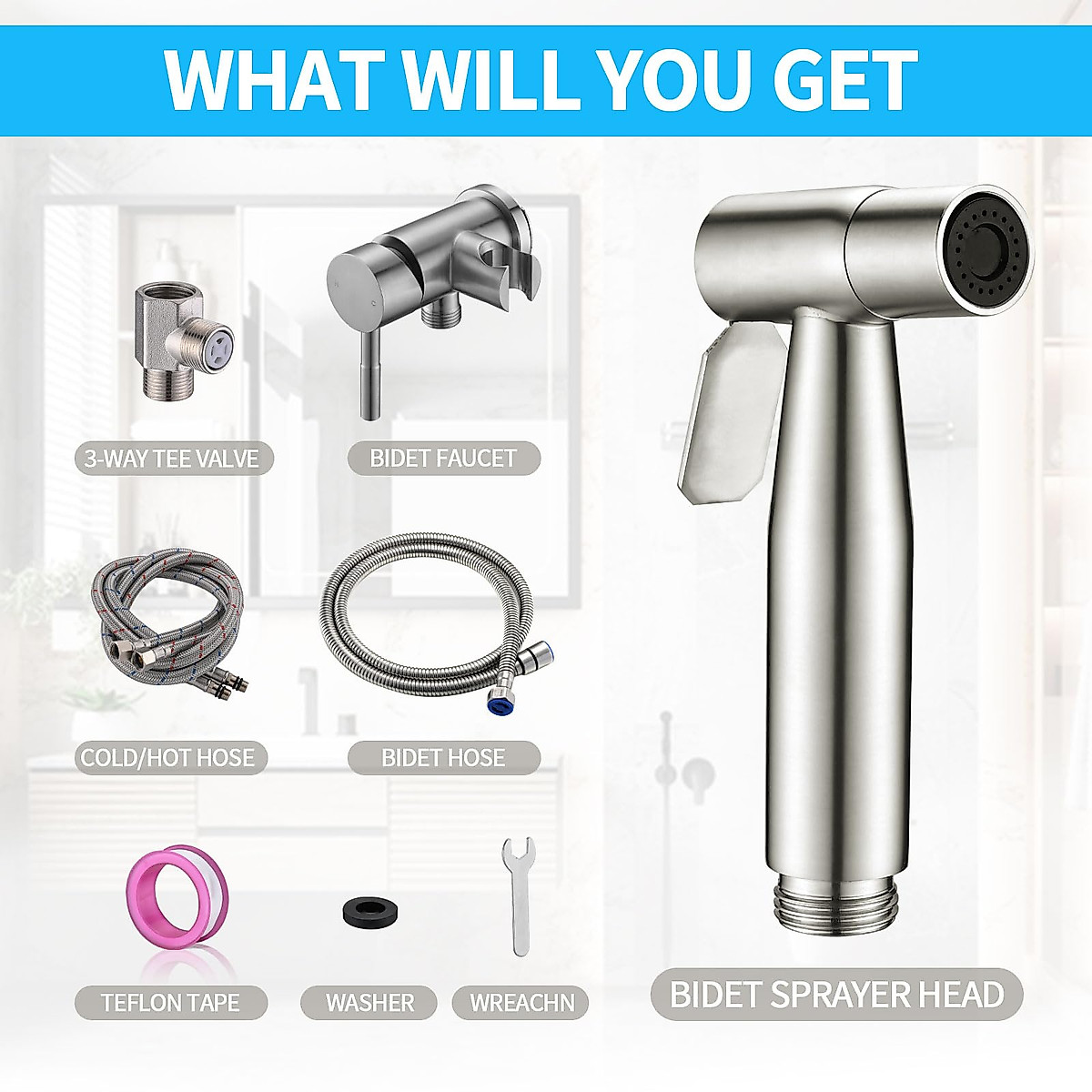 Chomely Warm Water Handheld Bidet Sprayer for Toilet, Mounted on Bathroom Vanity, Cloth Diaper Jet Sprayer Attachment for Feminine Wash, Muslim, Ducha Para Toilet, Pet Shower, Brushed Nickel