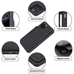 Arae Case for iPhone 12 and iPhone 12 Pro - Wallet Cover with PU Leather Card Holder - Black