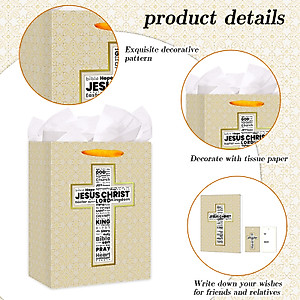 SICOHOME Large Gift Bag with Tissue Paper,Cross Paper Gift Bags with Handle for Baptism Christenings Confirmations First Communions Religious Wedding,Christmas Baptism Gifts Bag for Kids Boys Girl