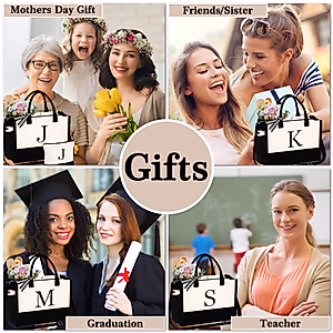 YOOLIFE Teacher Appreciation Gifts - Teacher Christmas Gifts, Retirement Gifts for Women, Teacher Bag, Teacher Gifts for Women, Thank You Gifts | Canvas Initial Tote Bag Letter T