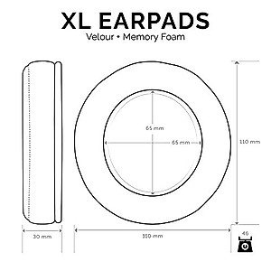 BRAINWAVZ XL Large Velour Replacement Memory Foam Earpads - Suitable For Many Other Large Over The Ear Headphones - Sennheiser, AKG, HifiMan, ATH, Philips, Fostex, Sony