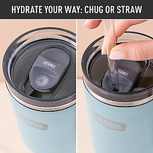 THERMOS Stainless Steel Cup Holder Mug - 40 Ounce, Glacier - Insulated Tumbler with Lid and Straw, Plus Leak-Resistant Slide Lock