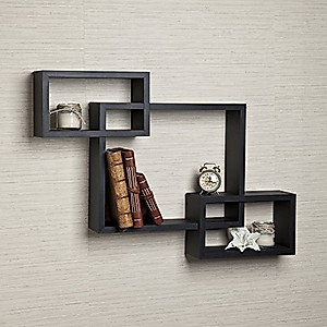 Danya B. YU008BK Floating Squares Shelving Unit - Wall Mount Intersecting 3-Box Wall Shelf – Black