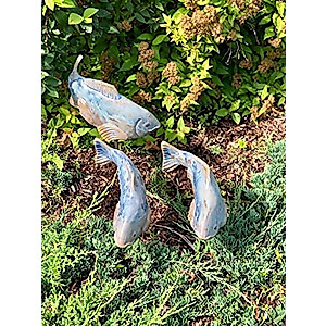 CNPOP Koi Fish Decor Garden,Garden Koi Fish Sculptures Ceramic with Stake, Koi Fish Garden Sculptures, Fish Statue Decor, for Outdoor Garden Lawn Pond Patio Decor Ornament (White Red)