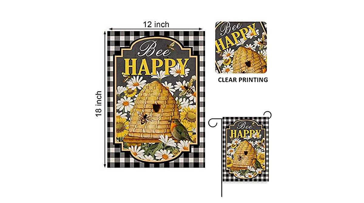Covido Home Decorative Bee Happy Spring Garden Flag, Daisy Flowers Bird ...