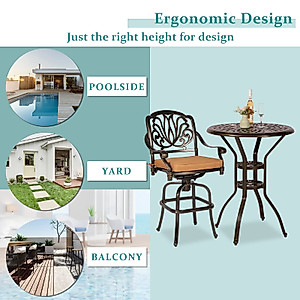 MEETWARM Patio Height Bar Table, 31" Bar Height Bistro Table, Outdoor Cast Aluminum Bistro Round High Top Dining Table with 2" Umbrella Hole for Garden Deck Backyard, Dark Bronze