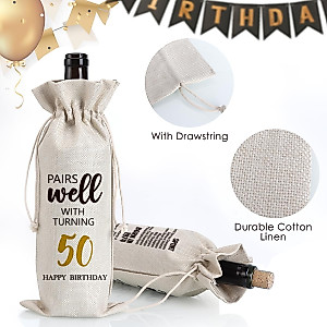50th Birthday Gift Ideas for Women Men, 50 Years Old Birthday Party Decoration Wine Bag Gifts, Happy 50th Birthday Decor, Pairs Well with Turning 50, 1975 Wine Bag