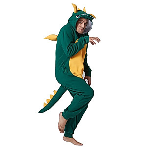 Laahoem Animal Dragon Pajamas Unisex Adult Hooded Men Women Jumpsuit Costume Cosplay Sleepwear Dark Green XL