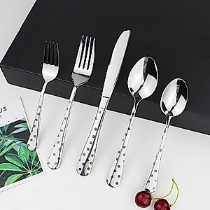 Silverware Set Flatware 60-Piece for 12 Retro Geometric Stainless Steel Unique Pattern Design Tableware Cutlery Set with Storage Box Kitchen Utensils Spoon and Fork Set Hand Wash Recommended