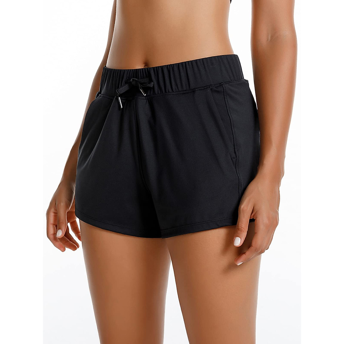 Stelle Women's Hiking Shorts Workout Athletic Gym Running Lounge Shorts with Side Pocket 3" (Black, M)