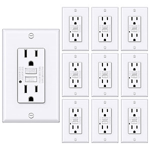 BESTTEN 10 Pack 15 Amp GFCI Outlet, GFI Receptacle Outlet with LED Indicator, Ground Fault Circuit Interrupter, Non-Tamper-Resistant, Wallplate Included, ETL Certified, White