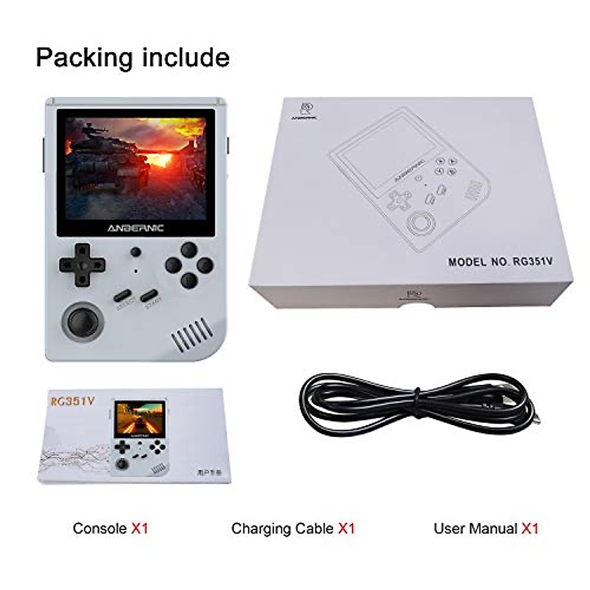 RG351V Handheld Game Console Portable 3.5 inch IPS Screen Open Source System Built-in WiFi Online Sparring 3900mAh Battery 64G Card 2500 Retro Classic Games Gifts (RG351V-Gray)