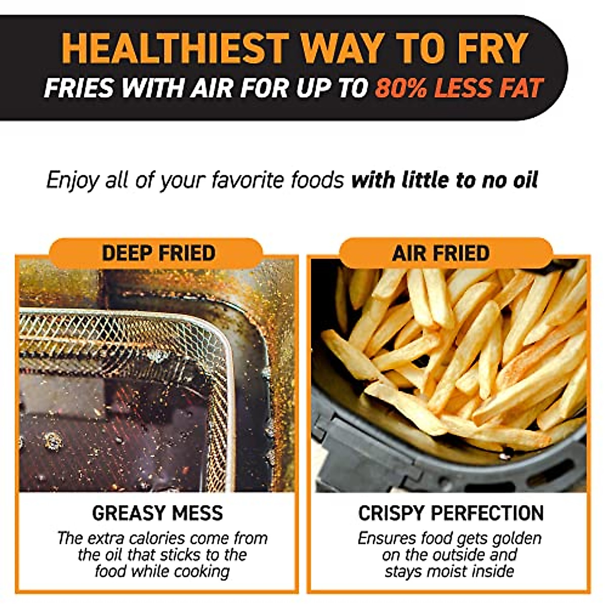 Gourmia Air Fryer Oven Digital Display 8 Quart Large AirFryer Cooker 12 Touch Cooking Presets, XL Air Fryer Basket 1700w Power Multifunction GAF838 Black and stainless steel air fryer