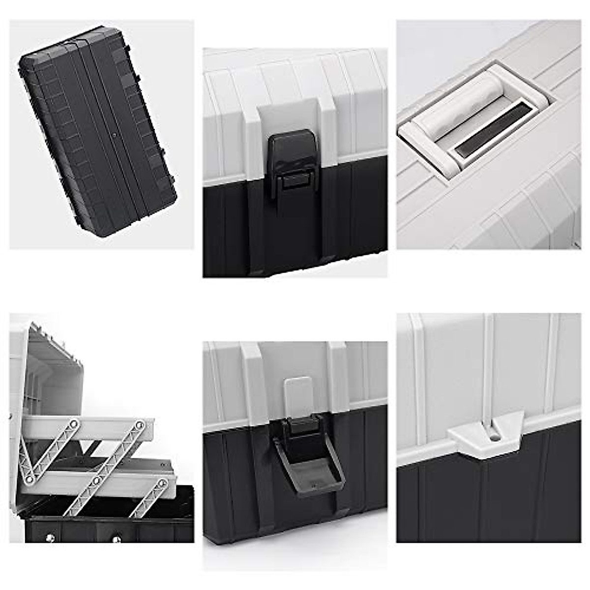 17-Inch Plastic Storage Toolbox, GANCHUN 3-Layer Portable Tool Box, Hobby or Craft Storage Toolbox, Multiplication Tool Organizer for Home Tools, Nails and Pins, Black-Grey