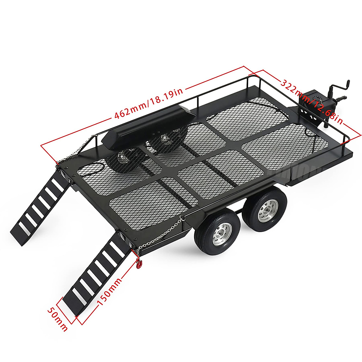 RC Trailer Metal 1/10 Scale Trailer Kit, for RC Crawler axial SCX10 D90 Wrangler TRX6 TRX4 Redcat GEN8 RGT 86100 SMT CFX CC01 CC02 LC80 trx4 Upgrades (RC Trailer Kit and Elastic Kinetic Winch Strap)