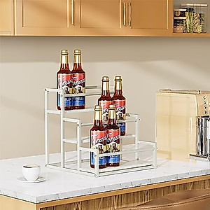 ZGO 3 Tier Coffee Syrup Rack for Coffee Bar, Water Bottle Organizer for Cabinet, Simple Syrup Bottles Coffee Station Organizer for Countertop, Coffee Bar Accessories and Organizer(White)