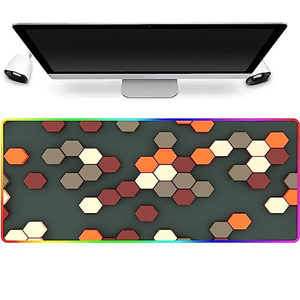 Mouse Pads Hexagon Pattern Mouse Mat Large RGB Gaming Mouse Pad Gaming Accessories Led Computer Pad Keyboard Desk Mat with Stitched Edge 900X400Mm