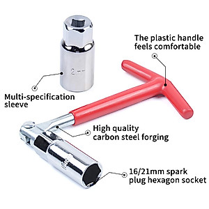 MIKKUPPA Spark Plug Socket Wrench, T-handle Universal Spark Plug Wrench 16mm (5/8") & 21mm (13/16") Remover Installer