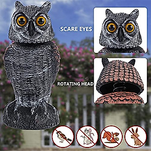 Hausse 2 Pack Bird Scarecrow Fake Owl Decoy Sculpture, Rotating Head Plastic Owl Bird Deterrents, 10.6 Inch Height Nature Enemy Horned Pest Repellent for Outdoor Garden Yard