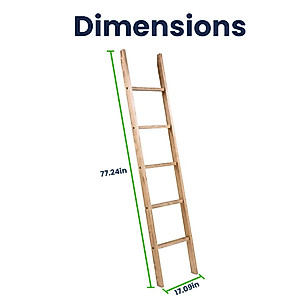 Furniture Dash Wall Leaning Wooden Blanket Ladder Corona, 5 Steps Farmhouse Style Blanket Ladder, Wooden Rack Rail Blanket, Ideal for Towel- Clothes- Linen Railing Hanger for Bathroom- Brown