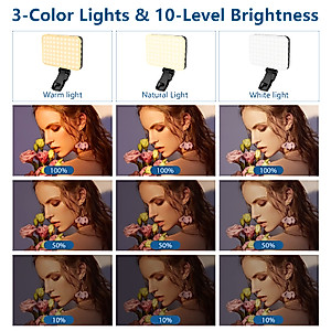 ALTSON 60 LED Portable Selfie Light Video Conference Lighting with Clip & Camera Tripod Adapter Rechargeable 2200mAh CRI 97+, 3 Light Modes for Phone iPhone Webcam Laptop Photo Makeup