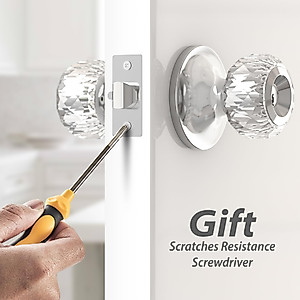 Vammcht Door Knob with Lock, Crystal Door Knobs Interior with Keys, Modern Diamond/Glass Door Lock Heavy Duty for Bedrooms Entrance Office, Polished Chrome Door Handles