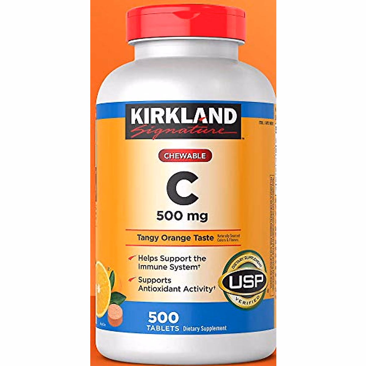 Kirkland Vitamin C (500 mg), 500-Count, Tangy Orange, Chewable Tablets
