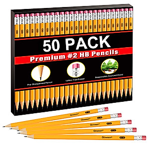 Gloween Wood-Cased #2 HB Pencils Bulk, 50 Pack Pre-Sharpened Yellow Pencils for Office School Supplies
