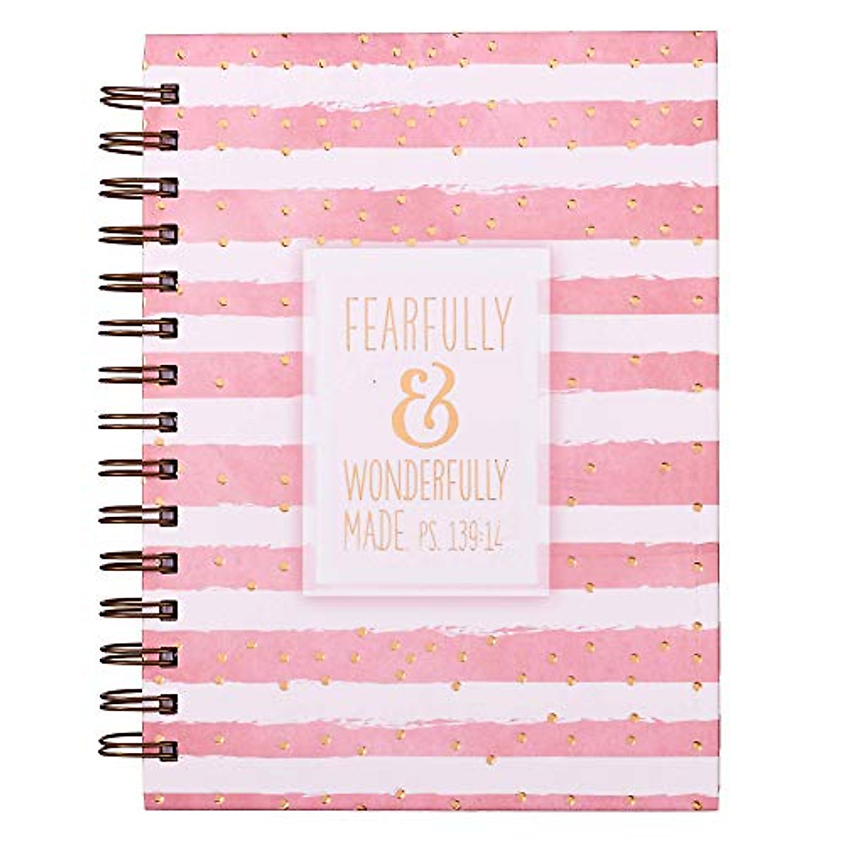 Christian Art Gifts Journal w/Scripture Fearfully and Wonderfully Made Psalm 139:14 Bible Verse Pink Stripe 192 Ruled Pages, Large Hardcover Notebook, Wire Bound