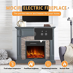 MOCIFI 18 inch Built-in Electric Fireplace Insert Heater, Recessed Freestanding Fireplace, Remote Control, Touch Screen, Adjustable Flame Brightness Speed, Low Noise, 1000W, Black