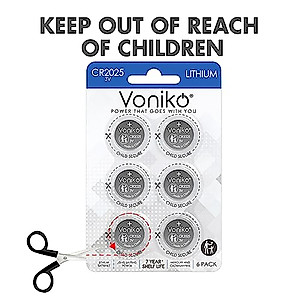 Voniko 3 Volt CR2025 Battery 12 Pack – CR 2025 Button Cell Battery – 2025 Lithium Coin Batteries, 7 Years Shelf Life