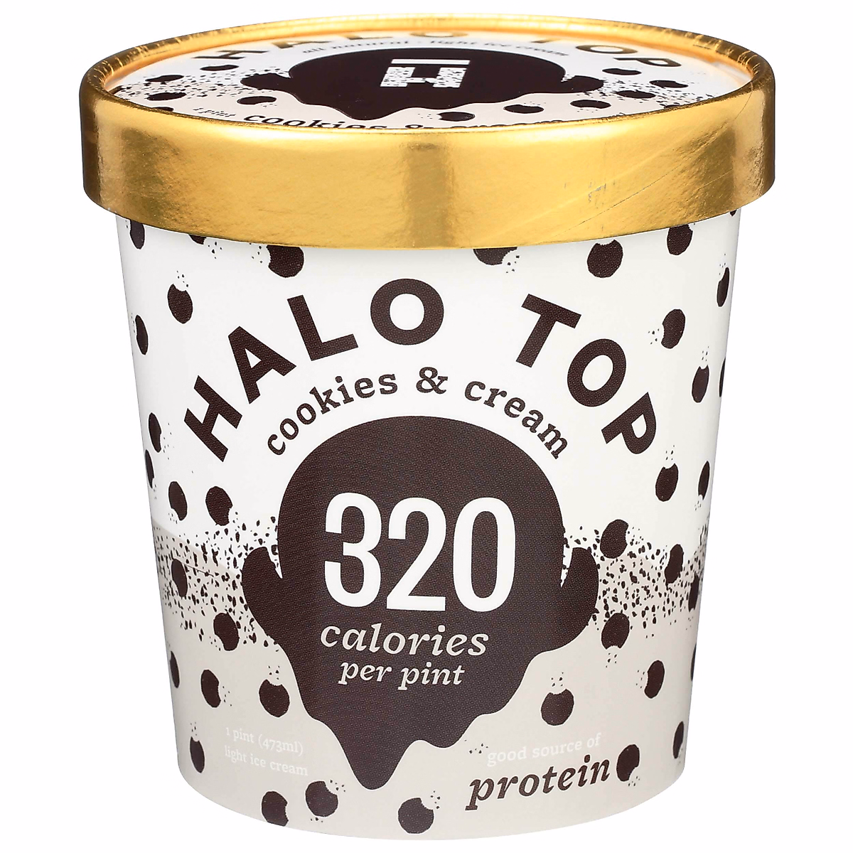 Halo Top Cookies and Cream Light Ice Cream, 16 Fluid Ounce -- 8 per case.