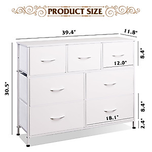 WLIVE Dresser with 7 Drawers, Dressers for Bedroom, Fabric Storage Tower, Hallway, Entryway, Closets, Sturdy Steel Frame, Wood Top, Easy Pull Handle, White