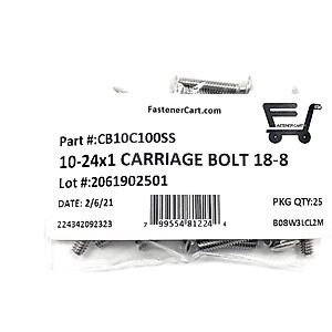 10-24x1 Carriage Bolts Stainless Steel 18-8 (25 Pieces)