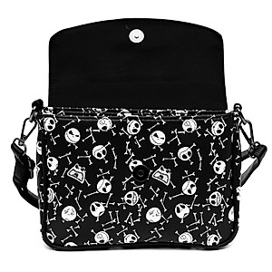 Disney Bag, Fold Over Crossbody, Nightmare Before Christmas Jack Faces and Bones Black White, Vegan Leather