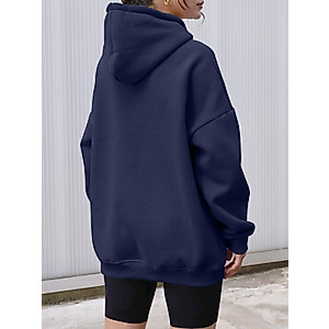 AUTOMET Womens Oversized Hoodies Fleece Sweatshirts Hooded Pullover 2024 Fashion Fall Clothes Trendy Outfits Winter Sweater Navyblue