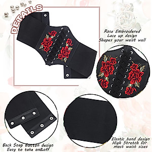 Urieo Elastic Rose Embroidered Lace-up Corset Belt Stretchy Tied Black Waspie Belts Wide Halloween Party Dress Cincher Waist Belt for Women