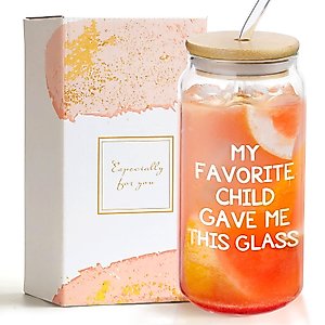 WODOHOLO Birthday Gift for Dad Mom from Daughter, Son, Father Birthday Gifts, Fathers Day Drinking Glass Cup 16oz with Lid and Straw Can Shaped Glass Mama Iced Coffee Bear Can Glass Tumbler