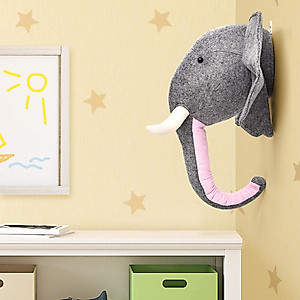 Pipuxi CYOIDAI Window-Pick Elephant Stuffed Animal Head Wallmounted Plush Toy Elephant Plush Head Hanging Wall Decor Safe Soft for Children Nursery Or Bedroom Decoration Outgoing