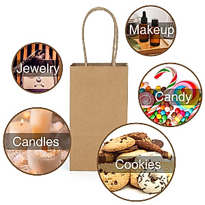 Poever Small Kraft Paper Bags 25 Pack Mini Brown Paper Bags 3.5x2.4x6.7 Small Gift Bags with Handles Bulk for Party Favor Small Business