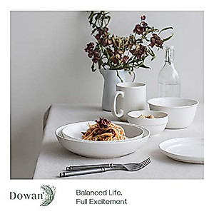 DOWAN 9.75" Large Pasta Bowls, Ceramic Salad Bowls 50 Ounce, Shallow Pasta Bowls Set of 4, Serving Bowls and Plates Set, Microwave and Dishwasher Safe, White