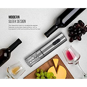 Chefman Electric Wine Opener W/ Foil Cutter, One-Touch, Open 30 Bottles On Single Charge, Automatic Corkscrew & Foil Remover, Rechargeable Battery, 110 Watts, 120 Volts