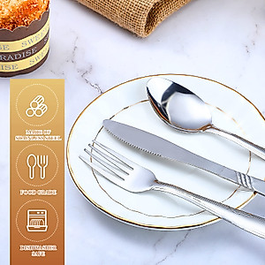 Nuogo 100 Pieces Fork Knife Spoon Silverware Flatware Cutlery Set Portable Stainless Steel Flatware Set Restaurant Silverware Cutlery for Home Kitchen Dining