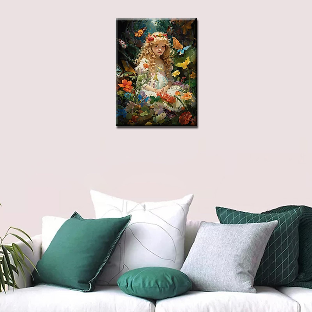 TUMOVO Angel Girl Diamond Painting DIY 5D, Numbering Kit, Crystal Rhinestone Diamond Painting Forest，Flower，Butterfly Pictures Full Moon Artwork Home Decor Adults Kid Nordics Boho Gift(12''Wx 16''H)