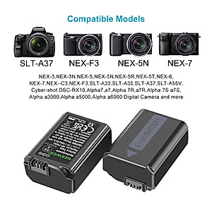 Neewer NP-FW50 Camera Battery Charger with Battery Case Compatible with Sony ZV-E10,A7,A7R,A7RII,A7II,A7SII,A7S,a6300,a6400,a6500,RX10 Series (Pack of 2,Micro USB Port,1100mAh)