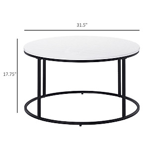 HOMCOM Round Coffee Table, 32 in Modern Center Table with Black Metal Frame, Coffee Tables for Living Room, White