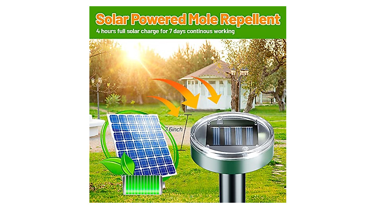 Solar Powered Mole & Gopher Repellent Spikes (8 Pack)