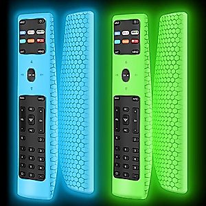 2 Pack Silicone Protective Case Cover for New XRT136 Vizio Smart LCD LED TV Remote Control,Shockproof XRT136 Vizio Remote Replacement Case,Soft Durable Remote Bumper Back Covers-Glowblue+Glowgreen